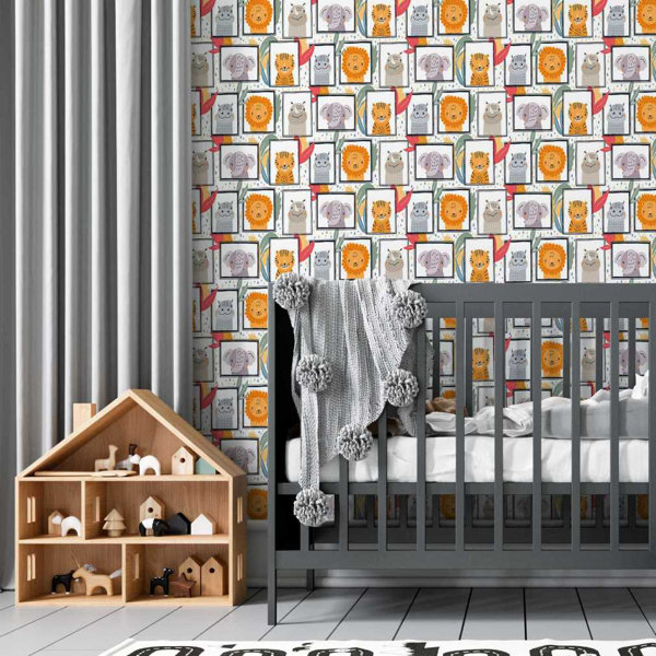 Indigo Safari Cranon Animals and Leaves 8.5' L x 24" W Peel and Stick ...