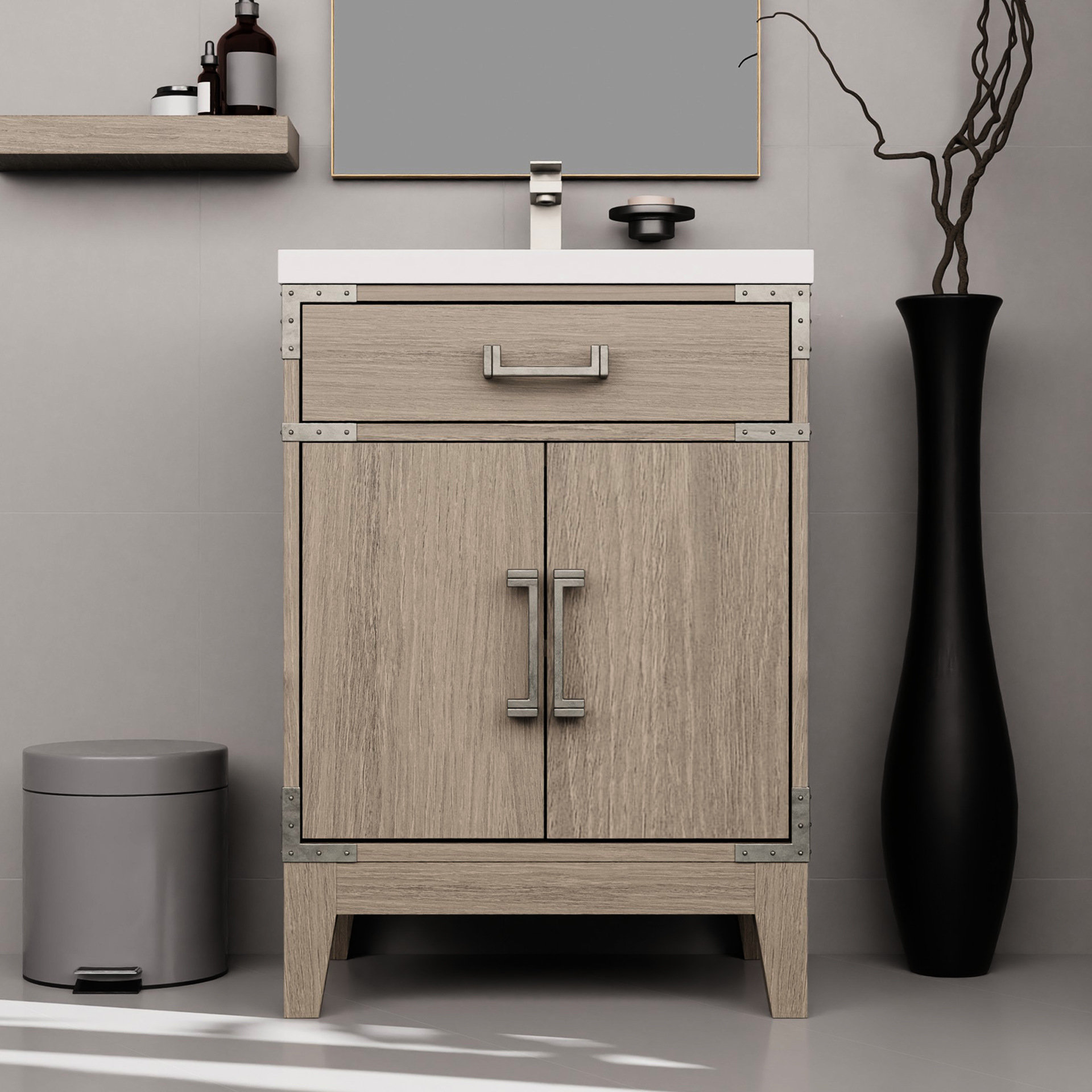 George Oliver 24 In. W X 18 D Grey Oak Bathroom Vanity - Soft Close ...