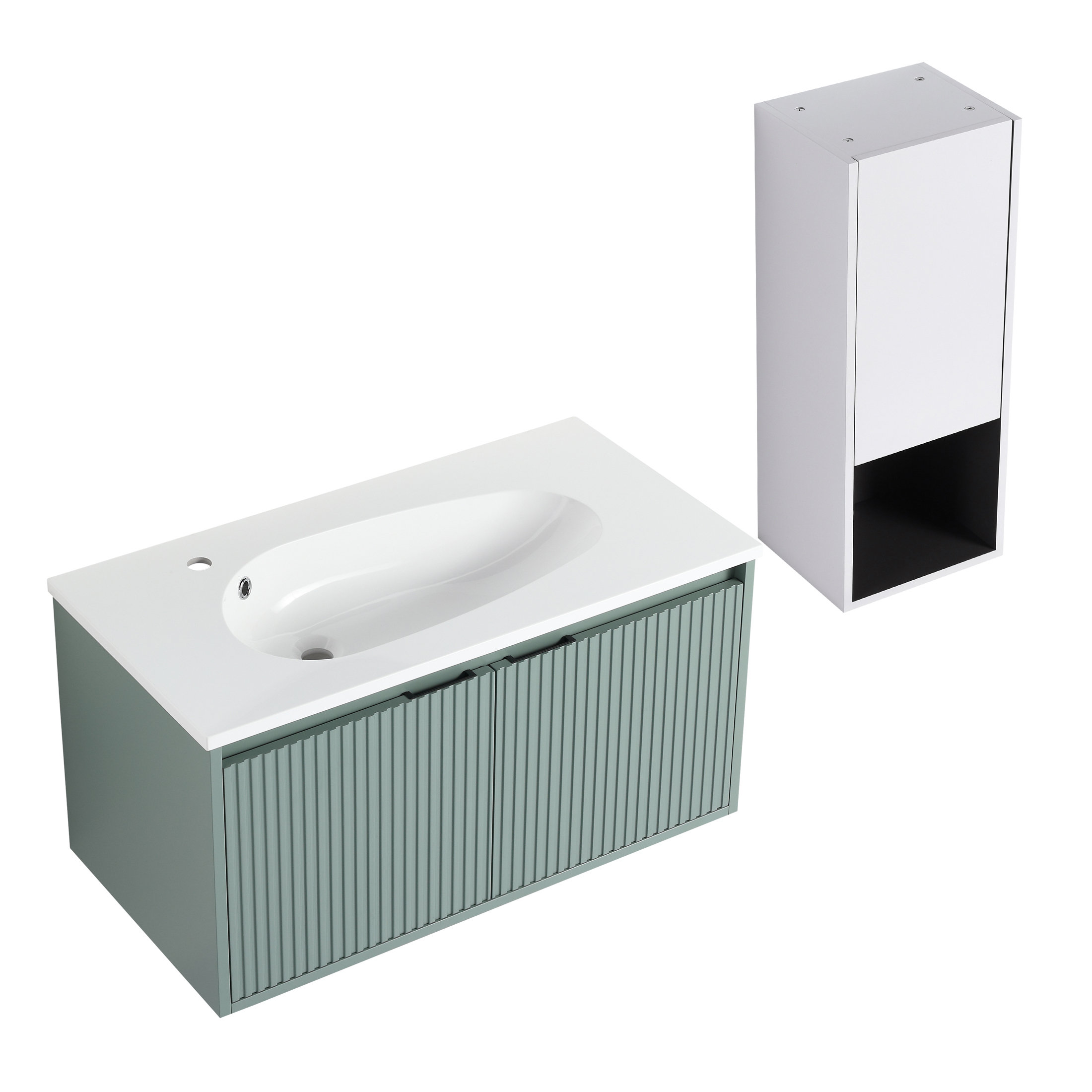 Taroo Clocks 36" Floating Bathroom Vanity with Drop-Shaped Resin Sink ...