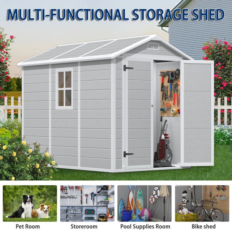 linor Outdoor Storage Shed, 8.7 x 5.5 FT Resin Shed With Floor, Weather ...