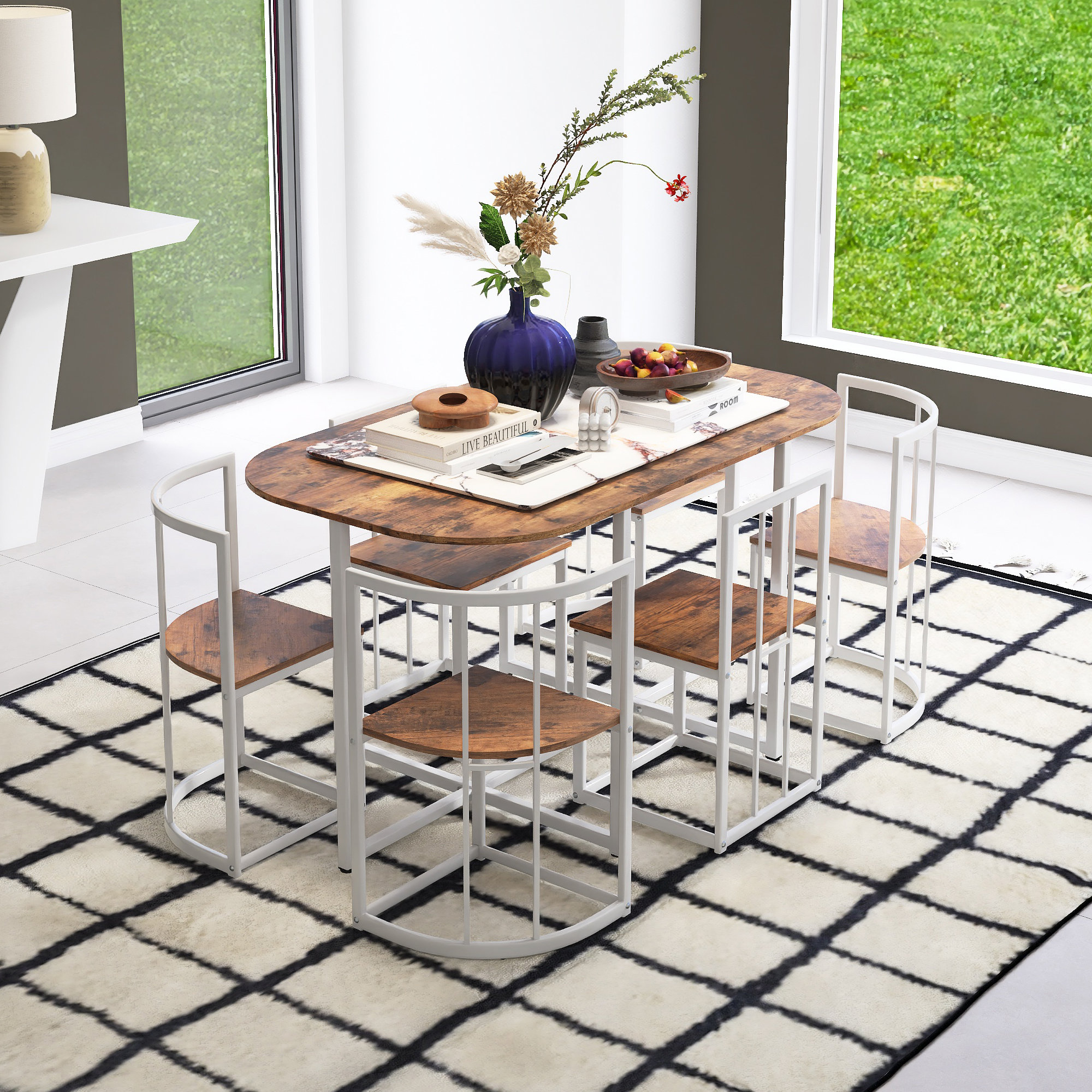 Latitude Run® Hoffer 55Inch Modern Compact 7-Piece Dining Table Set ...