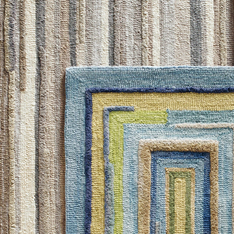 CompanyC Concentric Geometric Handmade Tufted Wool Blue/Green/Yellow ...