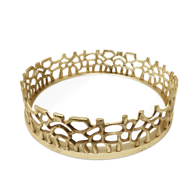 Mercer41 Navera Round Gold Mirror Tray With Lace Design | Wayfair