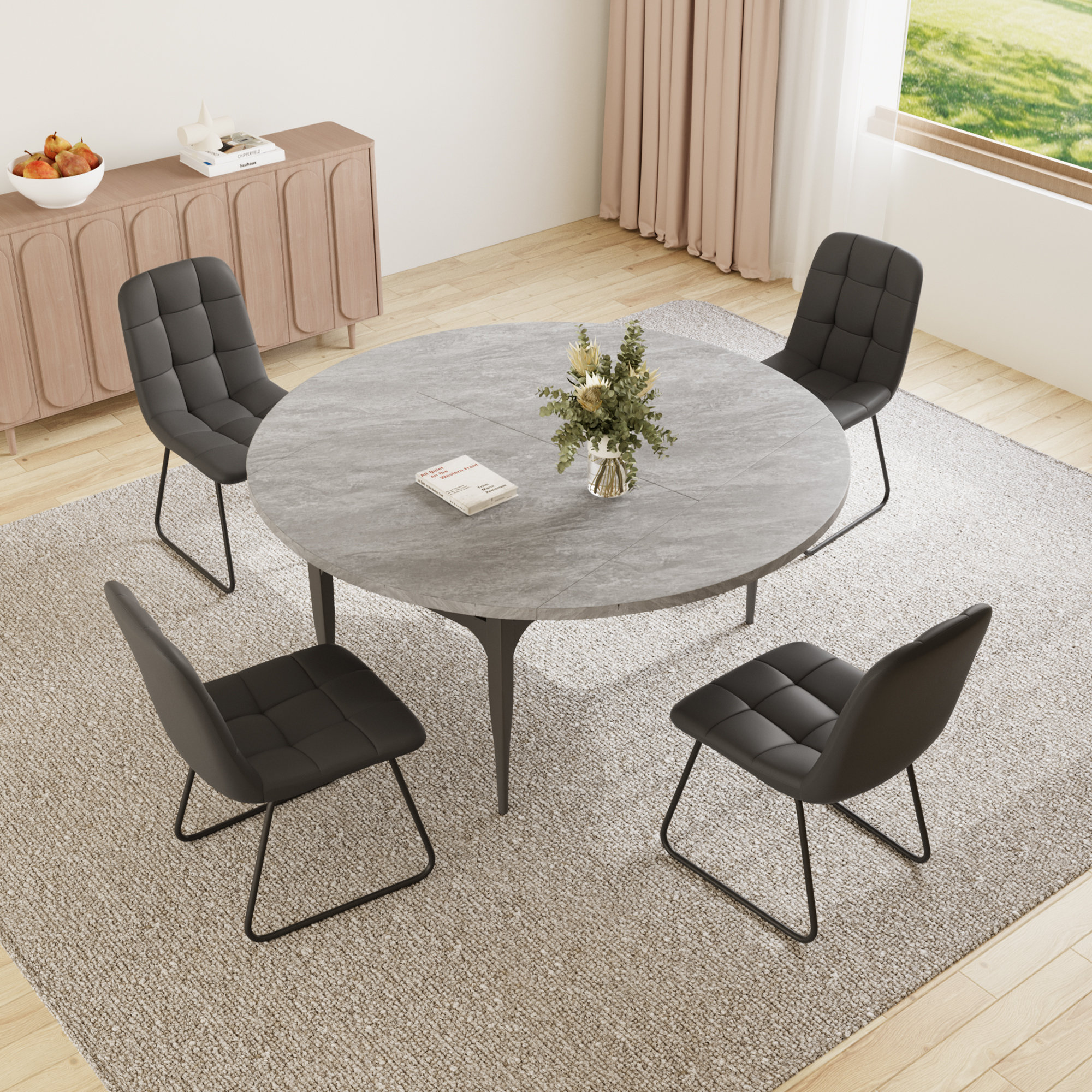 jellci 55.1'' Round Dining Table Set, Modern Kitchen Table For 4-6 ...