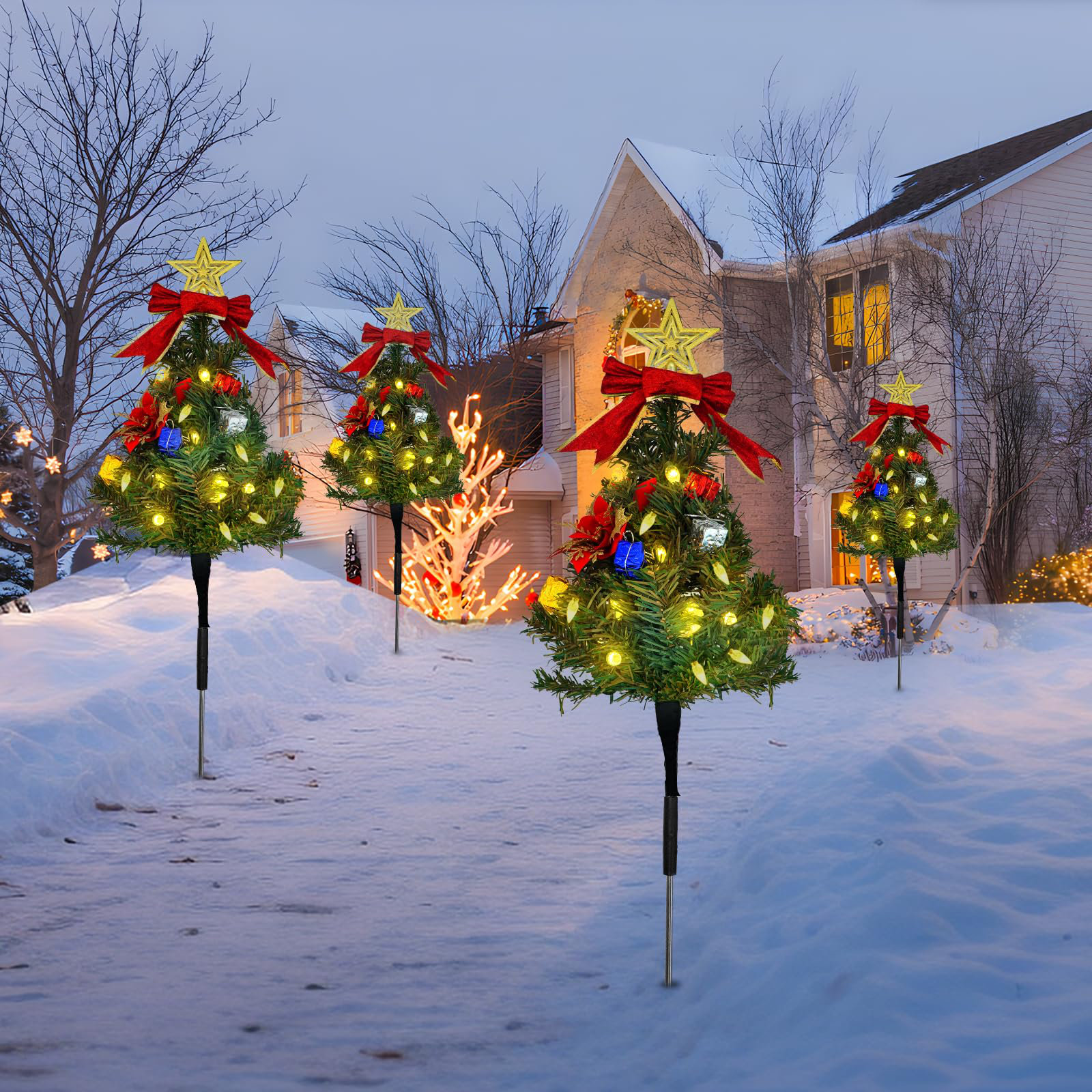 The Holiday Aisle® Solar Christmas Tree Pathway Lights Outdoor, Set Of ...