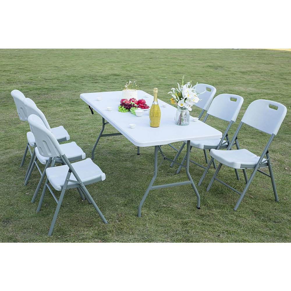 JES ENTERPRISES Folding Table Plastic Fold In Half W/handle Heavy Duty ...