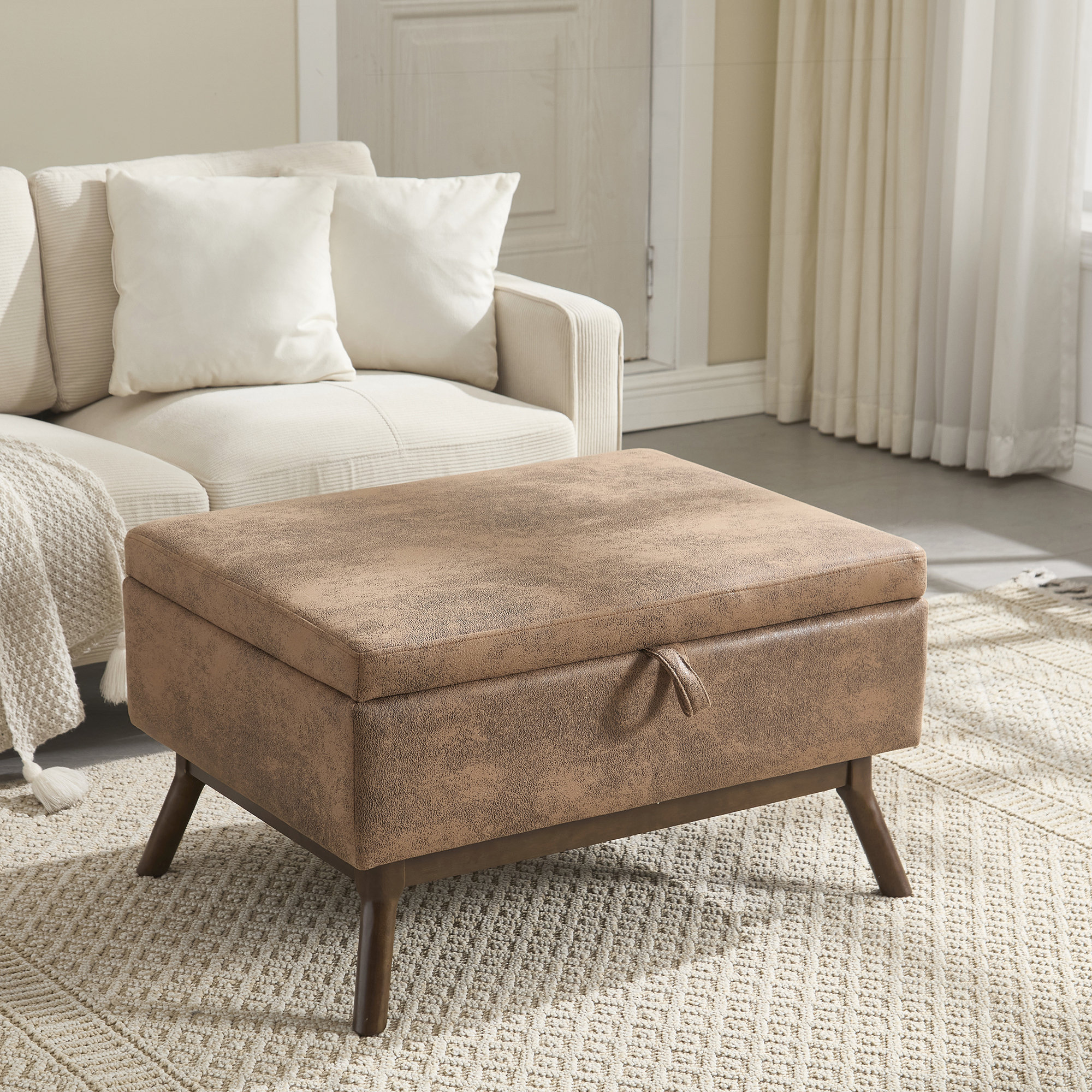 Decopom Mid-century Modern Square Coffee Table Storage Bench, Multi ...