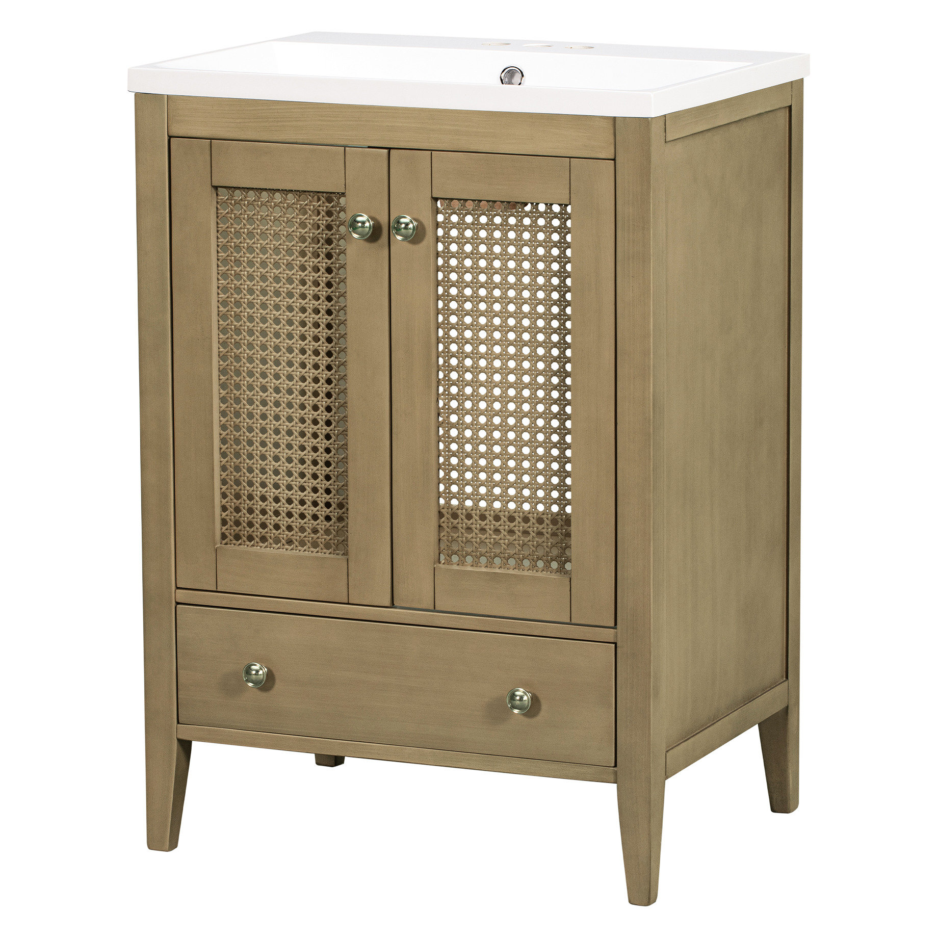 Ebern Designs Natural Style 24" Bathroom Vanity, Ceramic Basin, Door ...