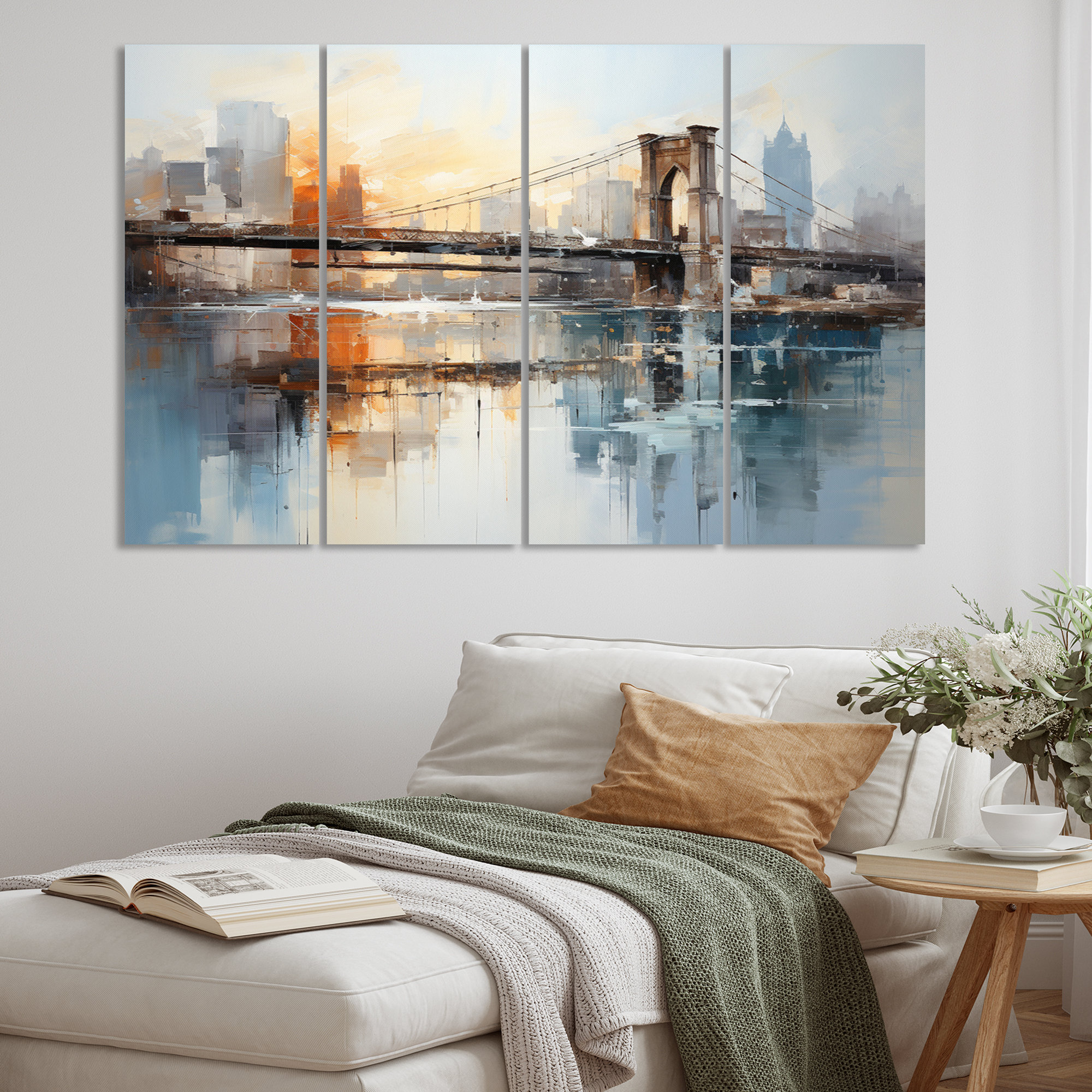 Design Art Beige Bridge Reflective Connections - Architecture Canvas ...