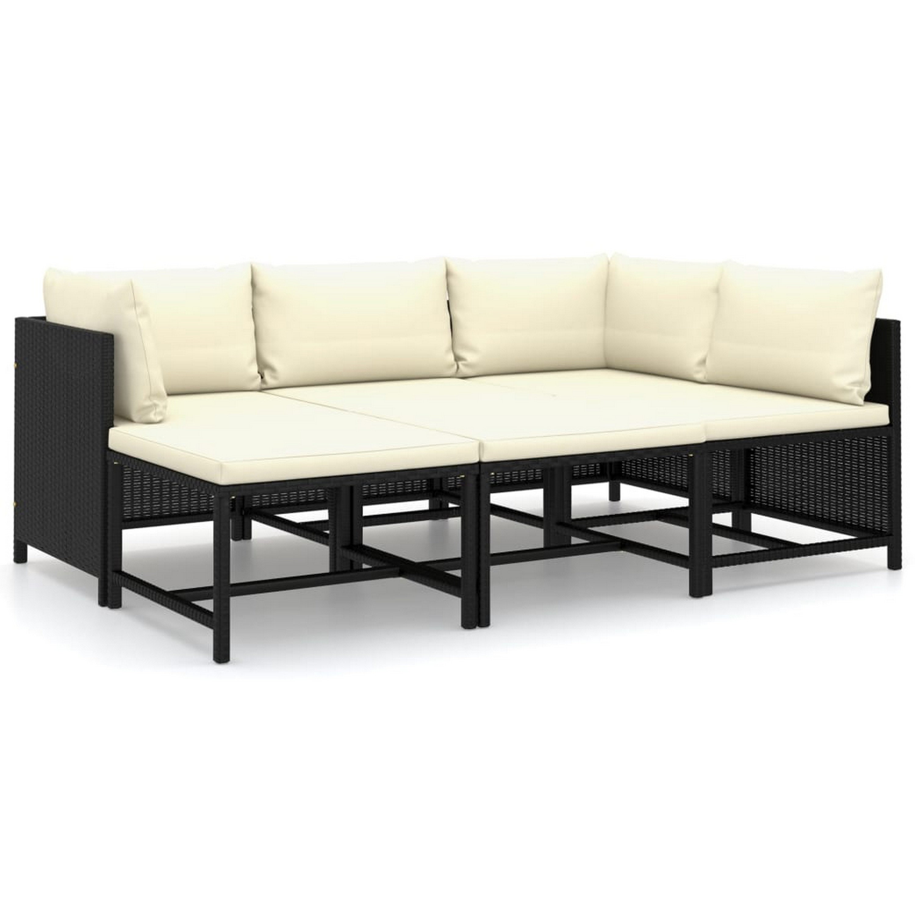 Benjara Nilo 6Pc Outdoor Modular Corner Sofa Set, Cream Cushions, Black Rattan | Wayfair