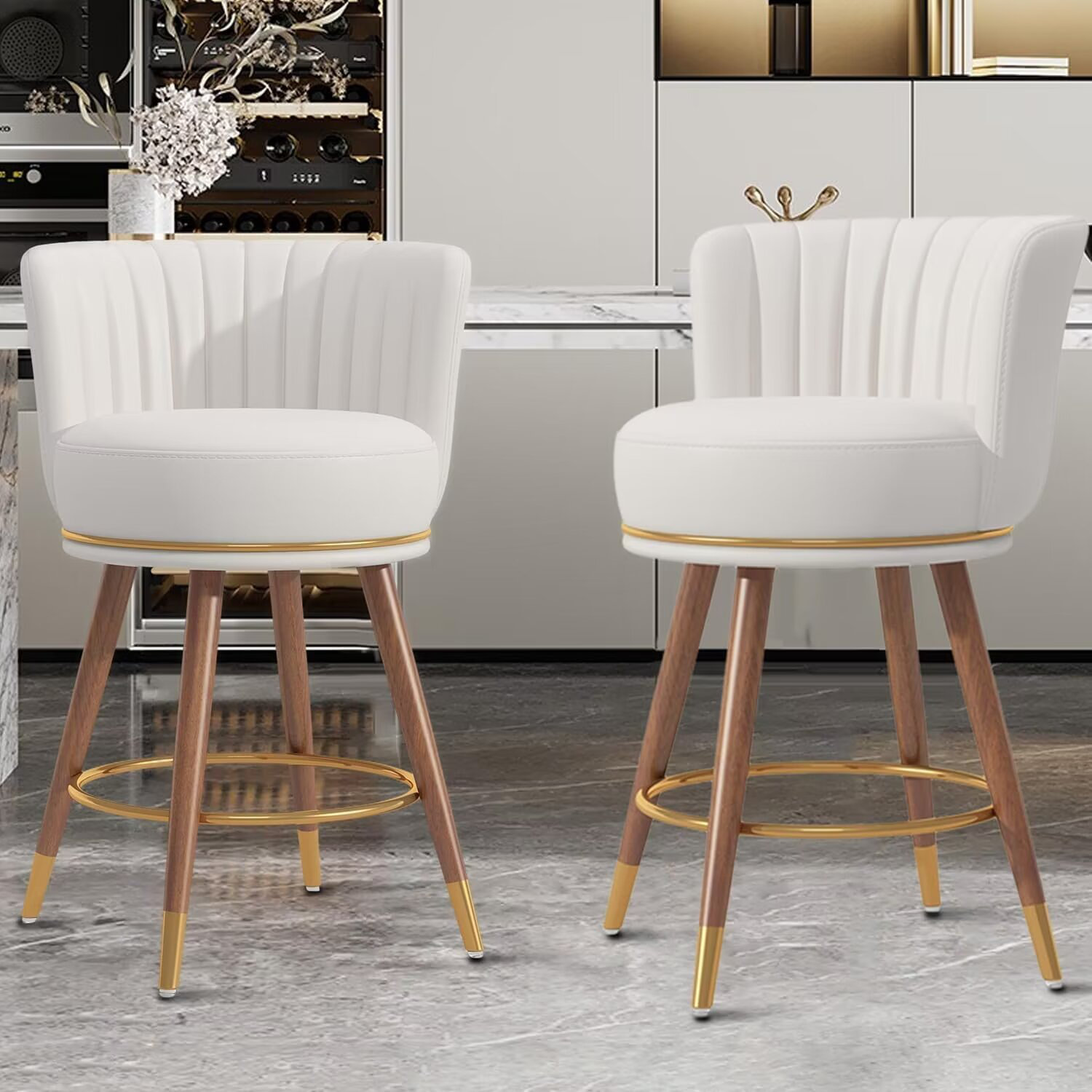 Mercer41 Yutong Swivel 27'' Counter Stool, Upholstered Bar Stool for ...