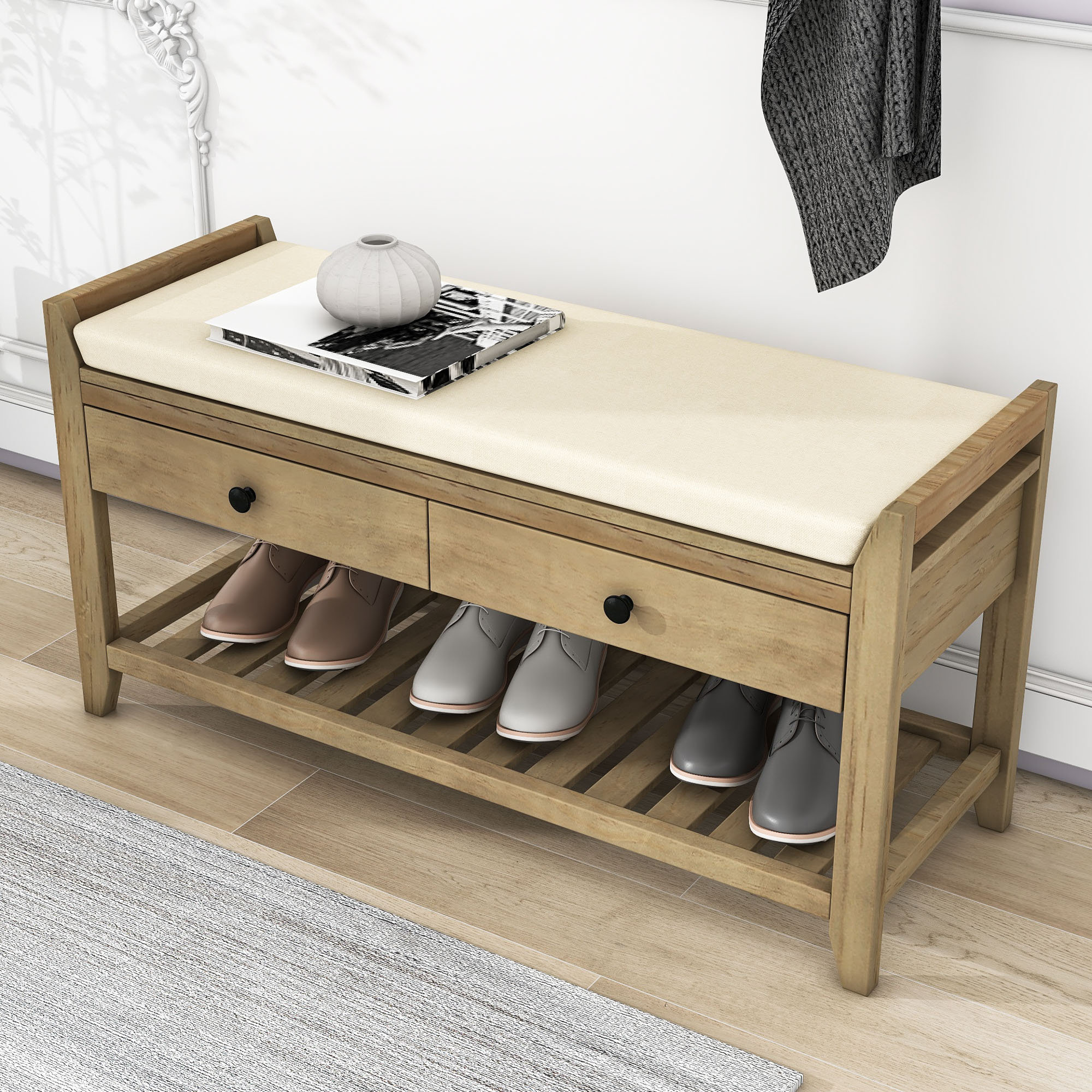 Lark Manor Charysse Elegant Wood Storage Bench with Removable Cushion ...