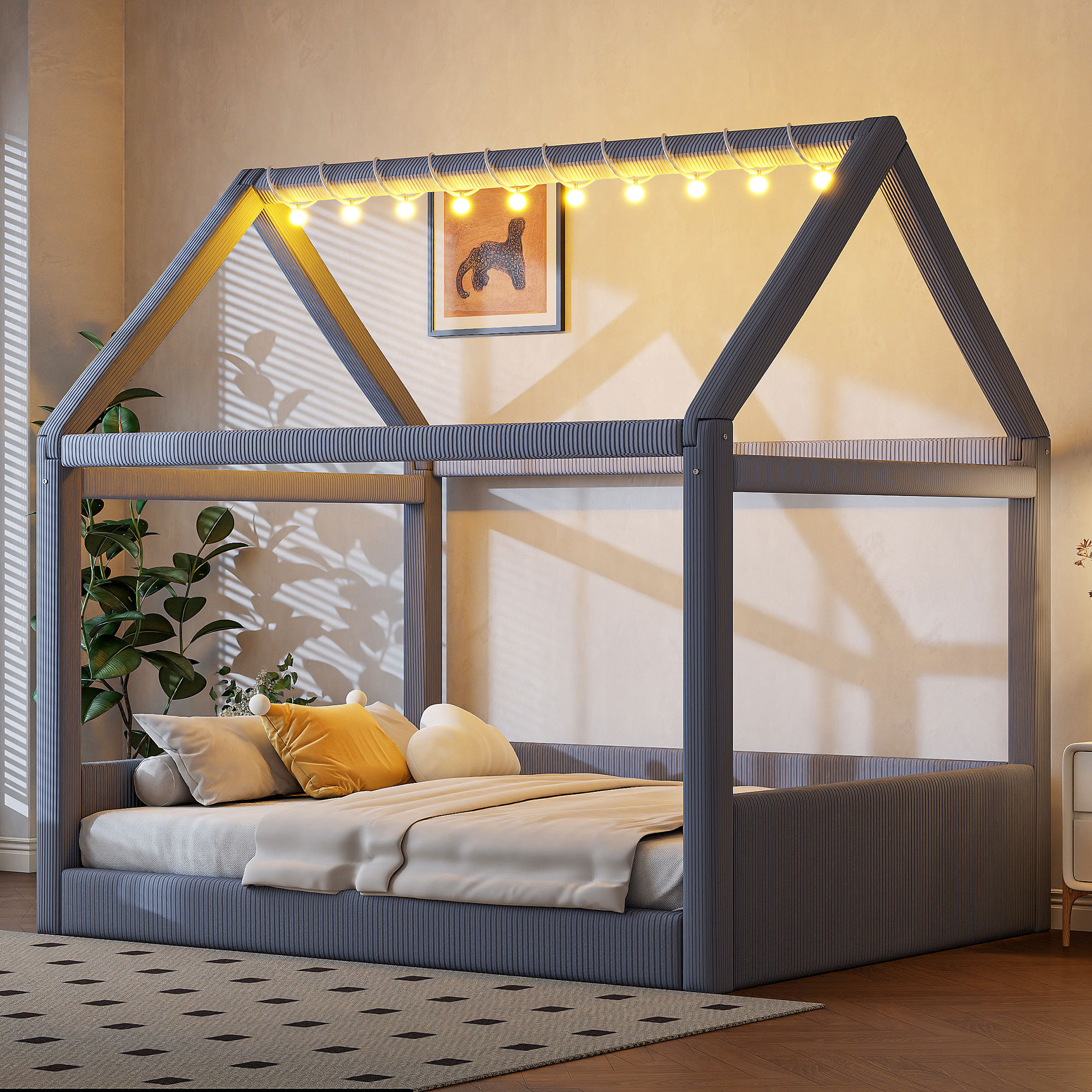 Ebern Designs Full House Daybed LED Light Upholstered | Wayfair