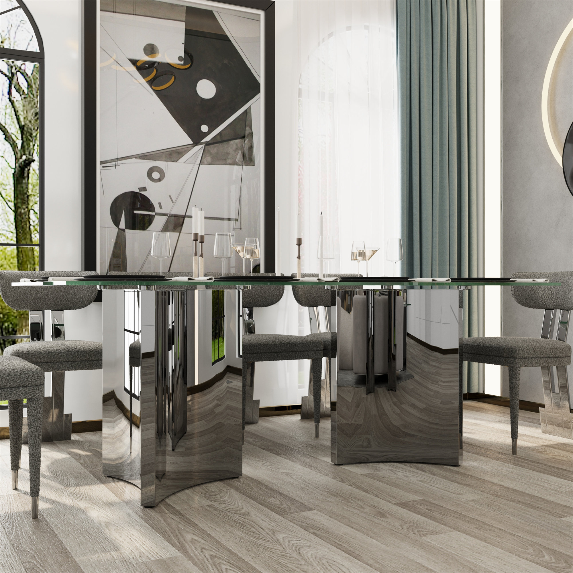 Ivy Bronx Glass Dining Table, Modern Dining Table For Kitchen & Dining ...