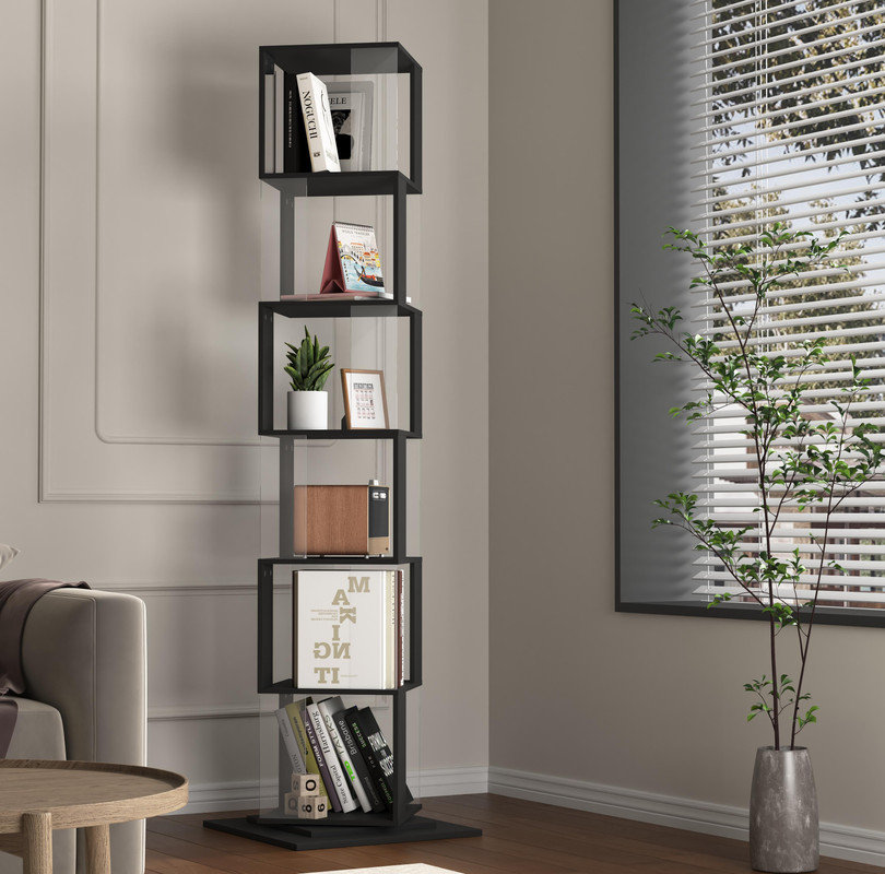 Latitude Run® 6 tier Rotating Bookshelf, Floor Rack Simple Bookcase with Acrylic plate Student ...