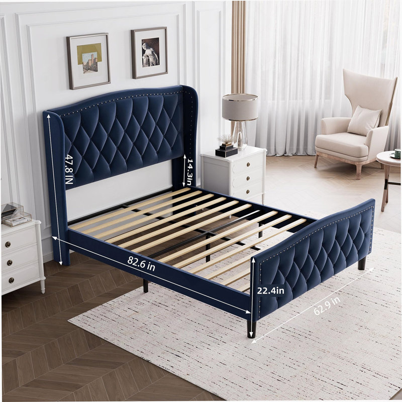 Mercer41 Upholstered Platform Bed with Wingback Headboard | Wayfair