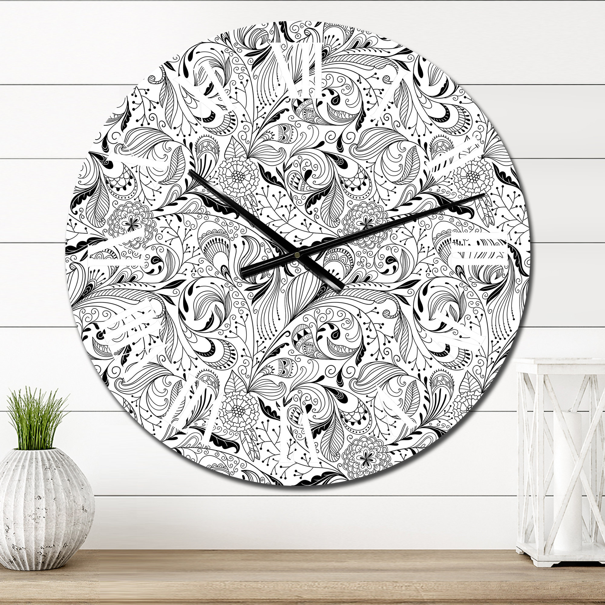East Urban Home Monochrome Shapes II - Patterned Wall Clock | Wayfair