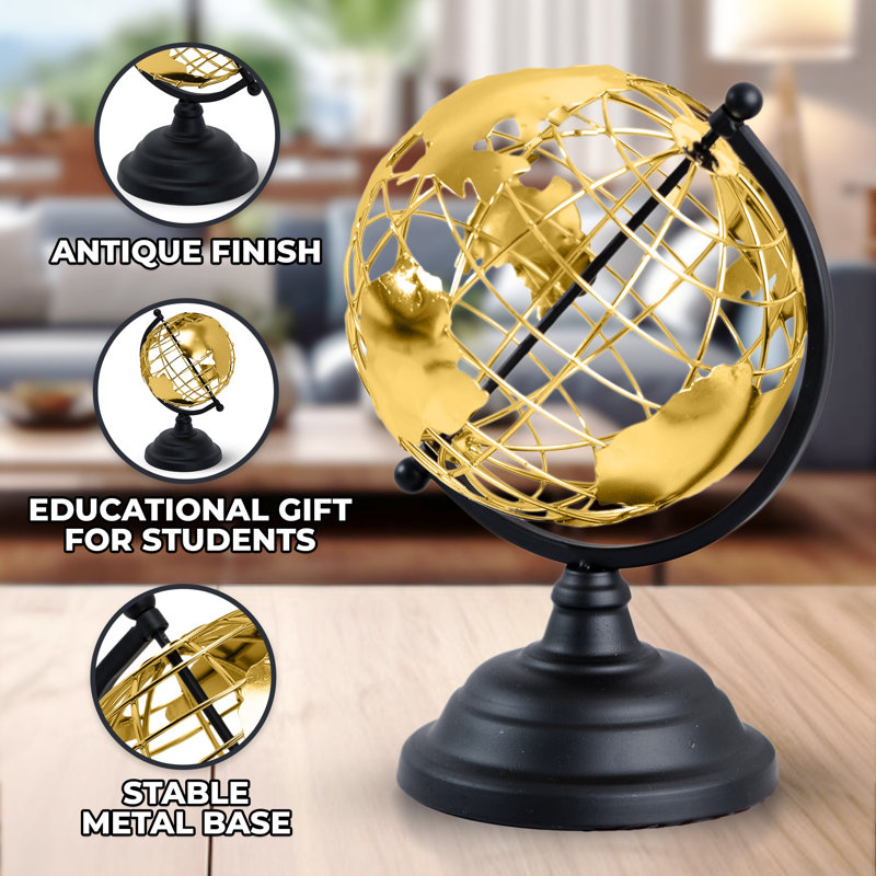 Breakwater Bay Black & Gold Metal Globe - Elegant Desk & Shelf Decor ...