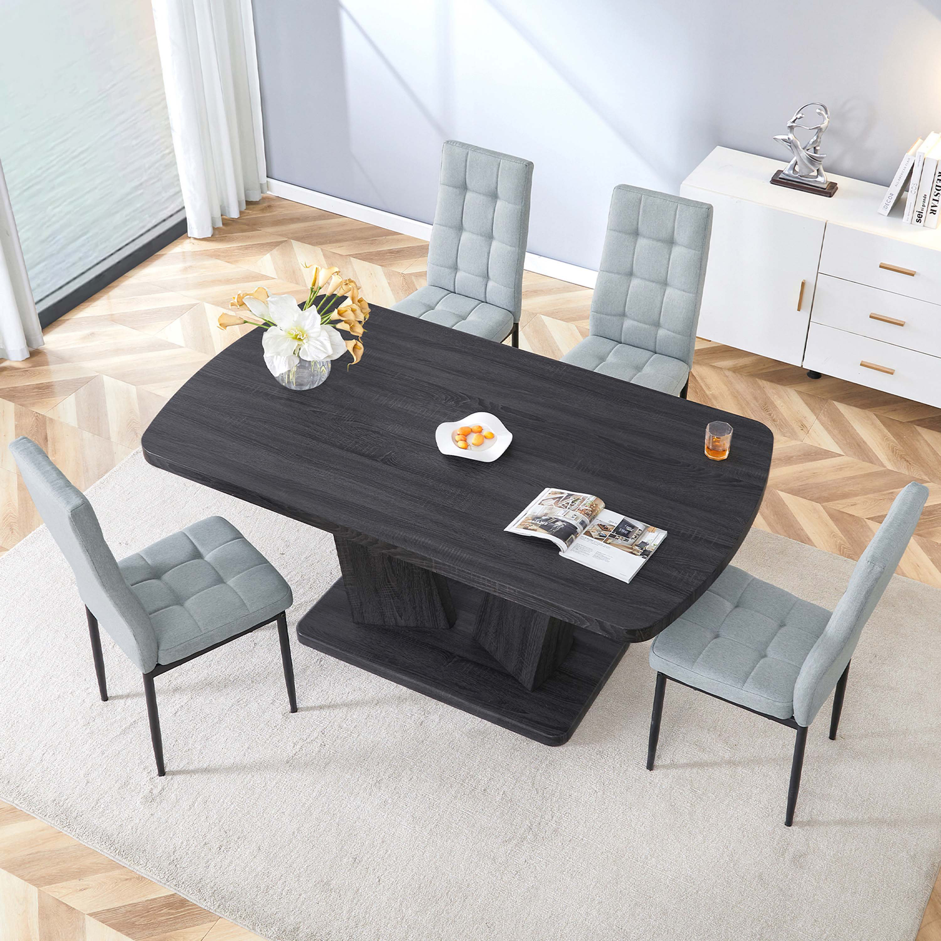 Corrigan Studio 5 Piece Dining Table Set, 1.8" Thickness Tabletop and V ...