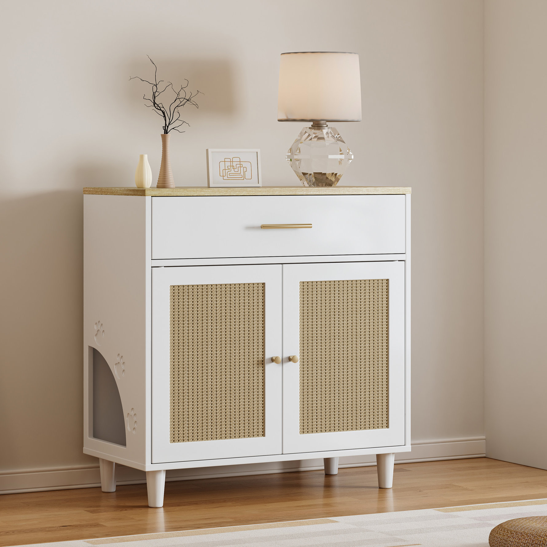Latitude Run® White Pet Cabinet With Extra Shelf And Hidden Litter ...