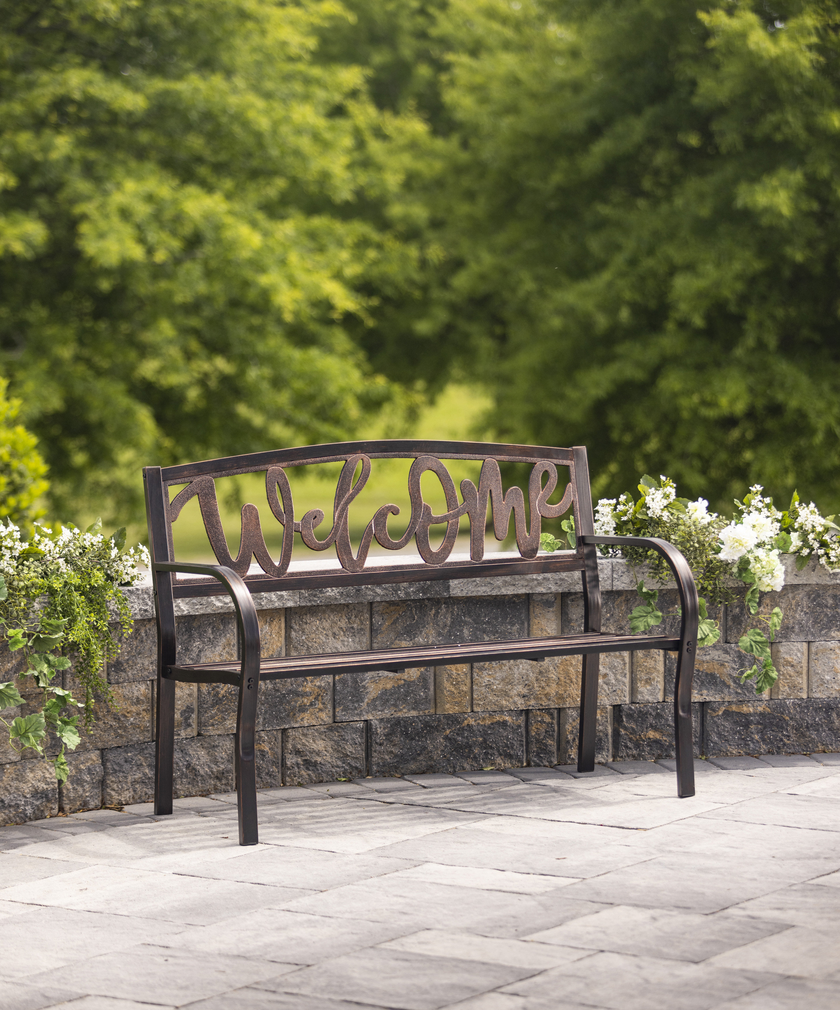 Trinx Ieva Welcome Metal Garden Bench | Wayfair