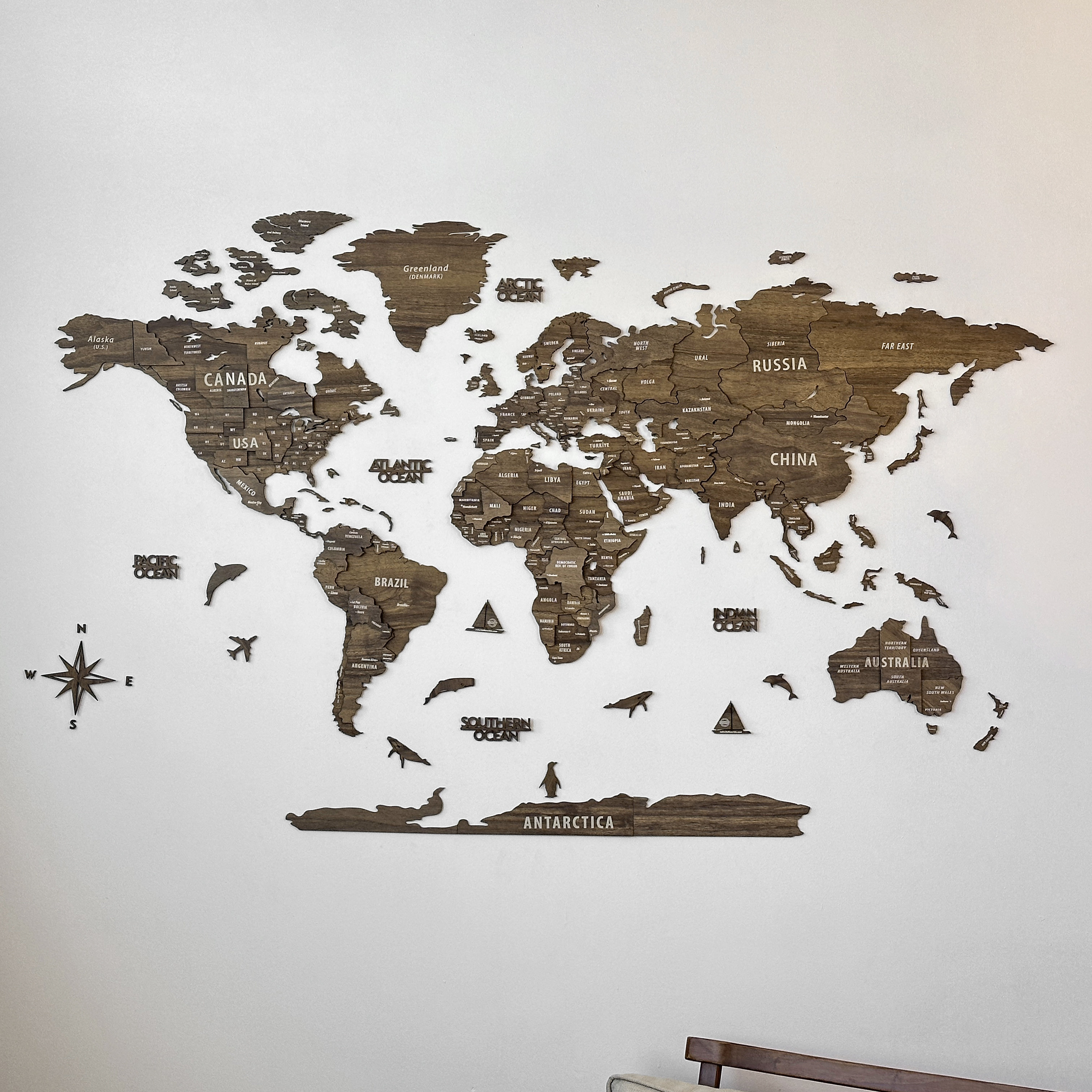 Latitude Run® 3D Wooden World Map for Wall - Wooden World Map Wall Art ...