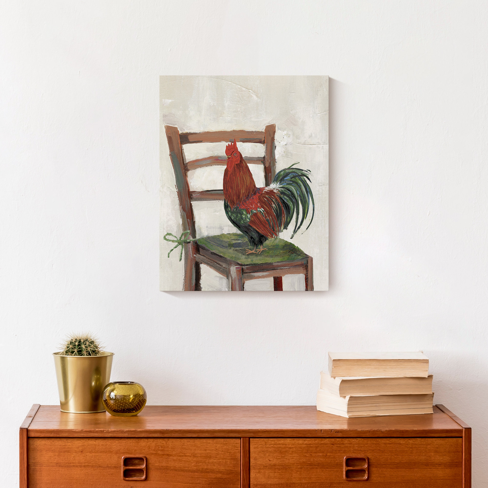 August Grove® Rooster on a Chair Canvas Print | Wayfair