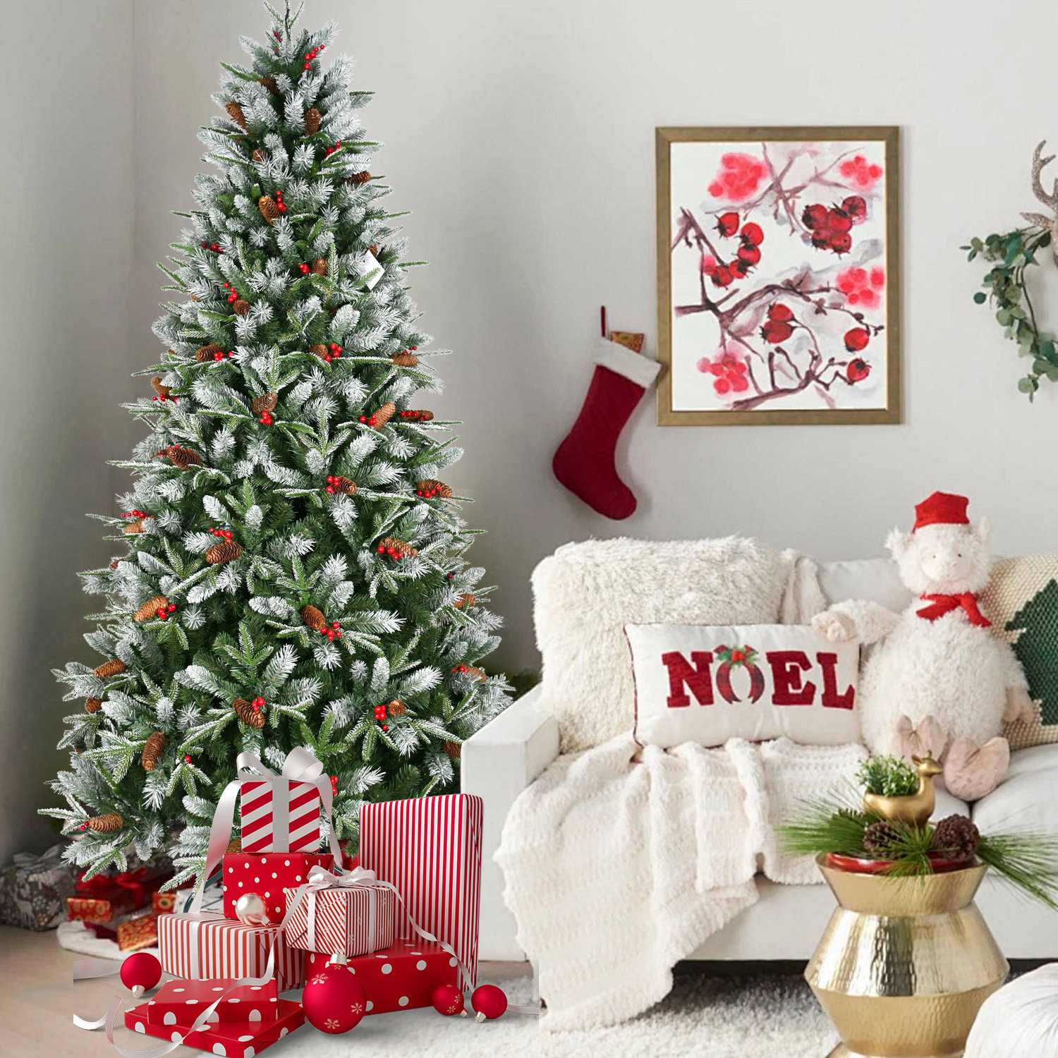 The Holiday Aisle® National Christmas Tree Red Berries And Pinecones ...
