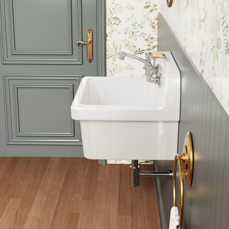 Ellai White Ceramic Utility Sink 24" x 19" x 16.5" Wall Mounted Laundry ...