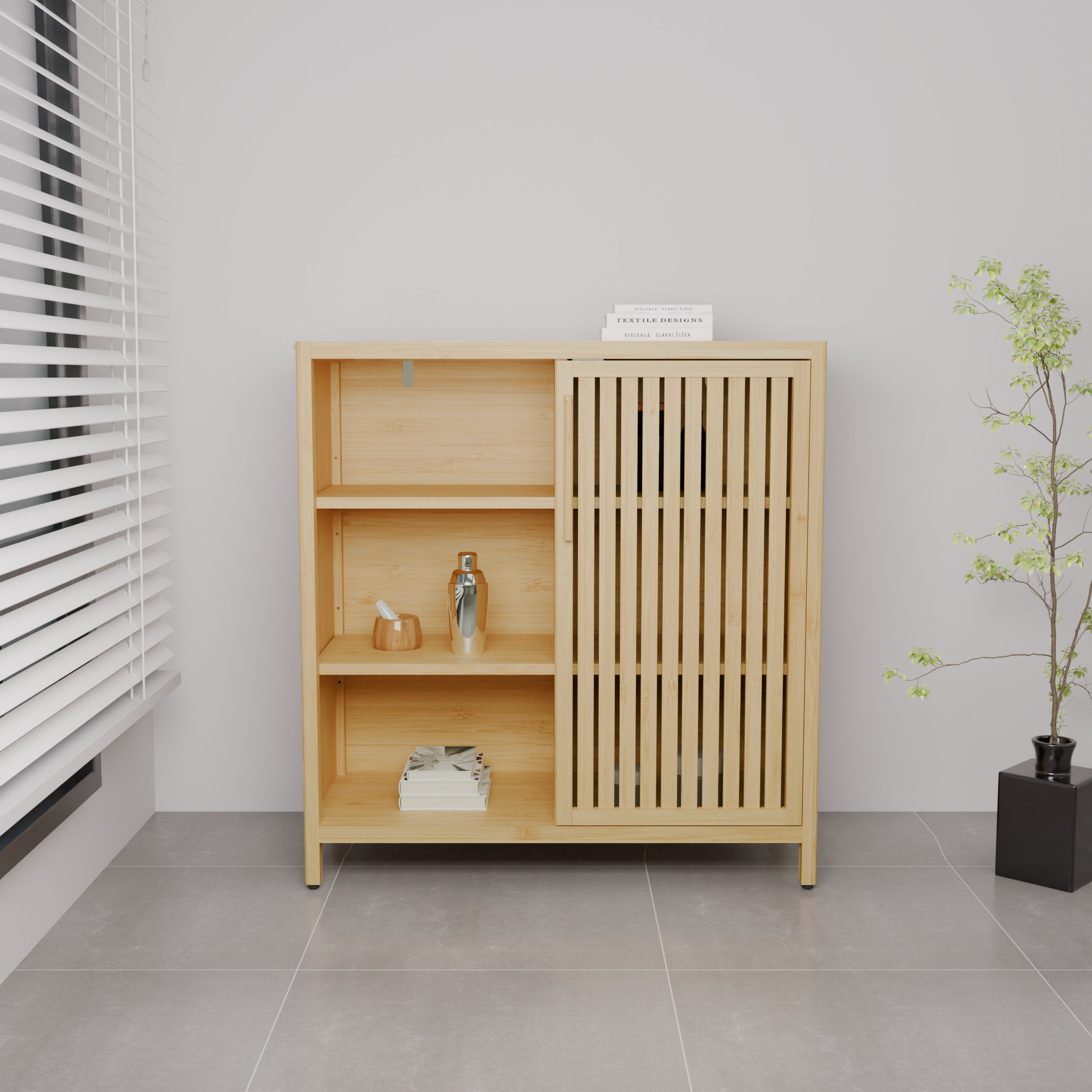 Dakota Fields Single-Door Wooden Bamboo Storage Rack, Narrow Floor ...