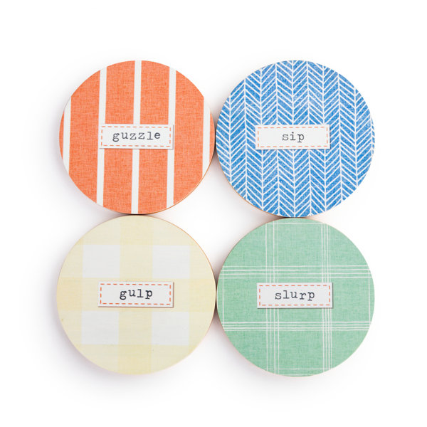 Latitude Run® Wood Round 4 Piece Coaster Set | Wayfair