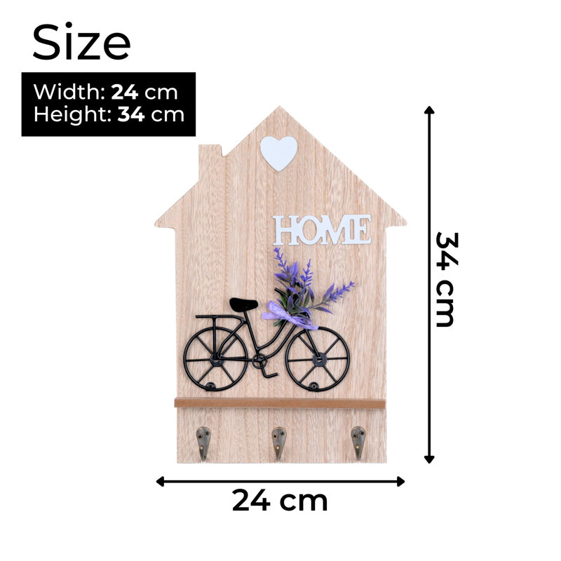 Gracie Oaks Sirol Farmhouse Brown Wooden Key Holder With Cycle Hook ...