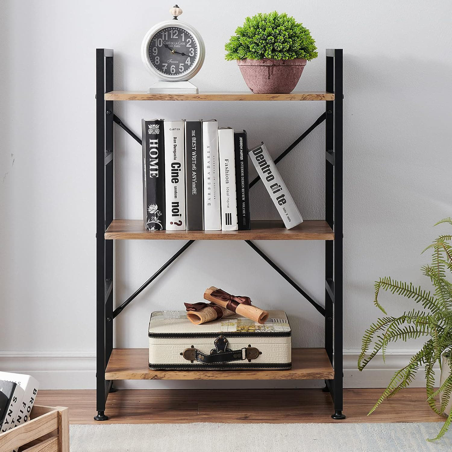 17 Stories Small Space Bookshelf Shelving, 3-Level Wooden Bookshelf And ...