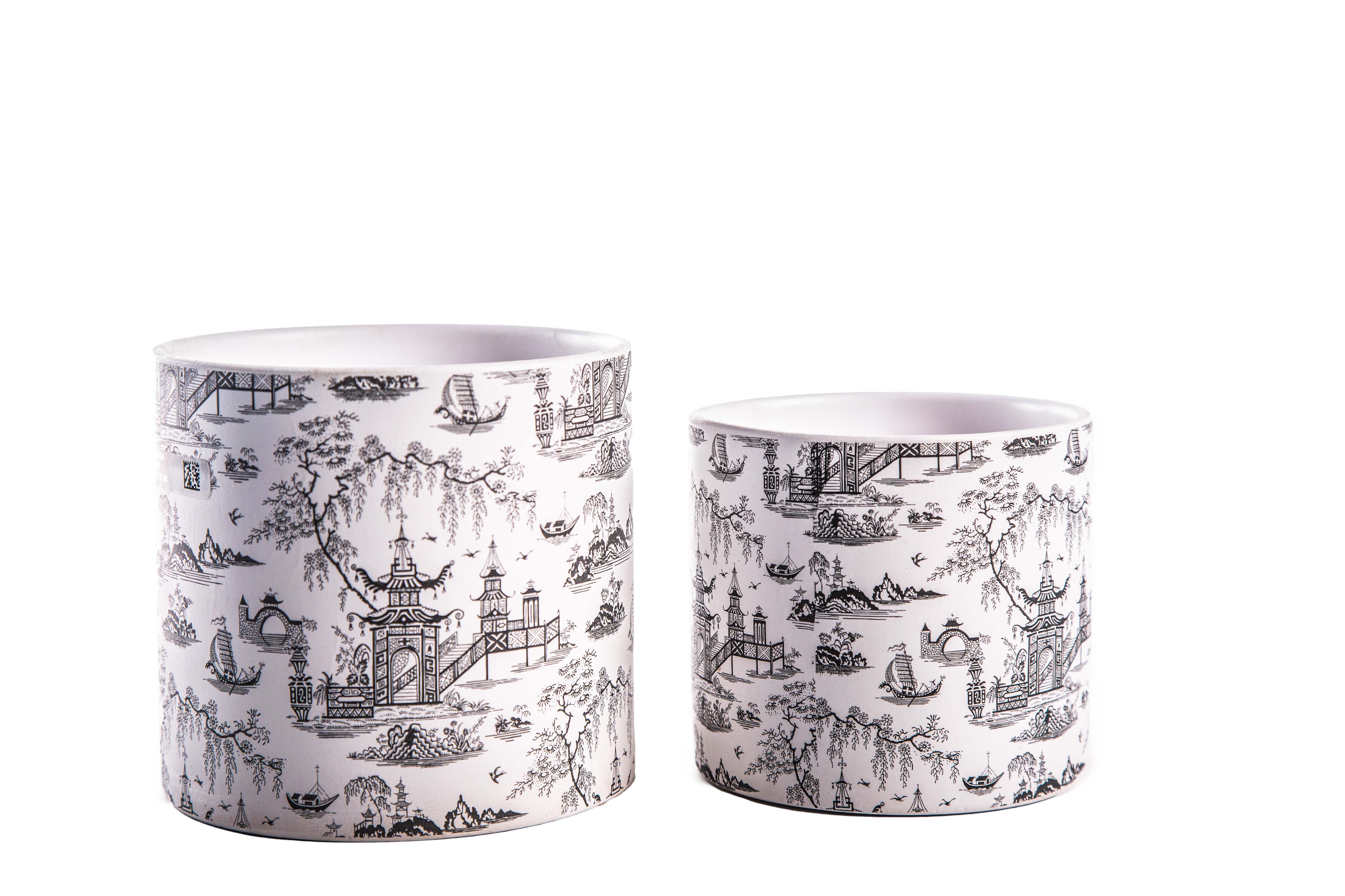 Winston Porter Ceramic Round Pot with Abstract Asian Structures Design ...