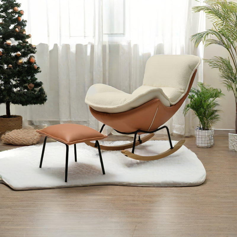VIBORZ Modern Upholstered Rocking Chair with Ottoman | Wayfair