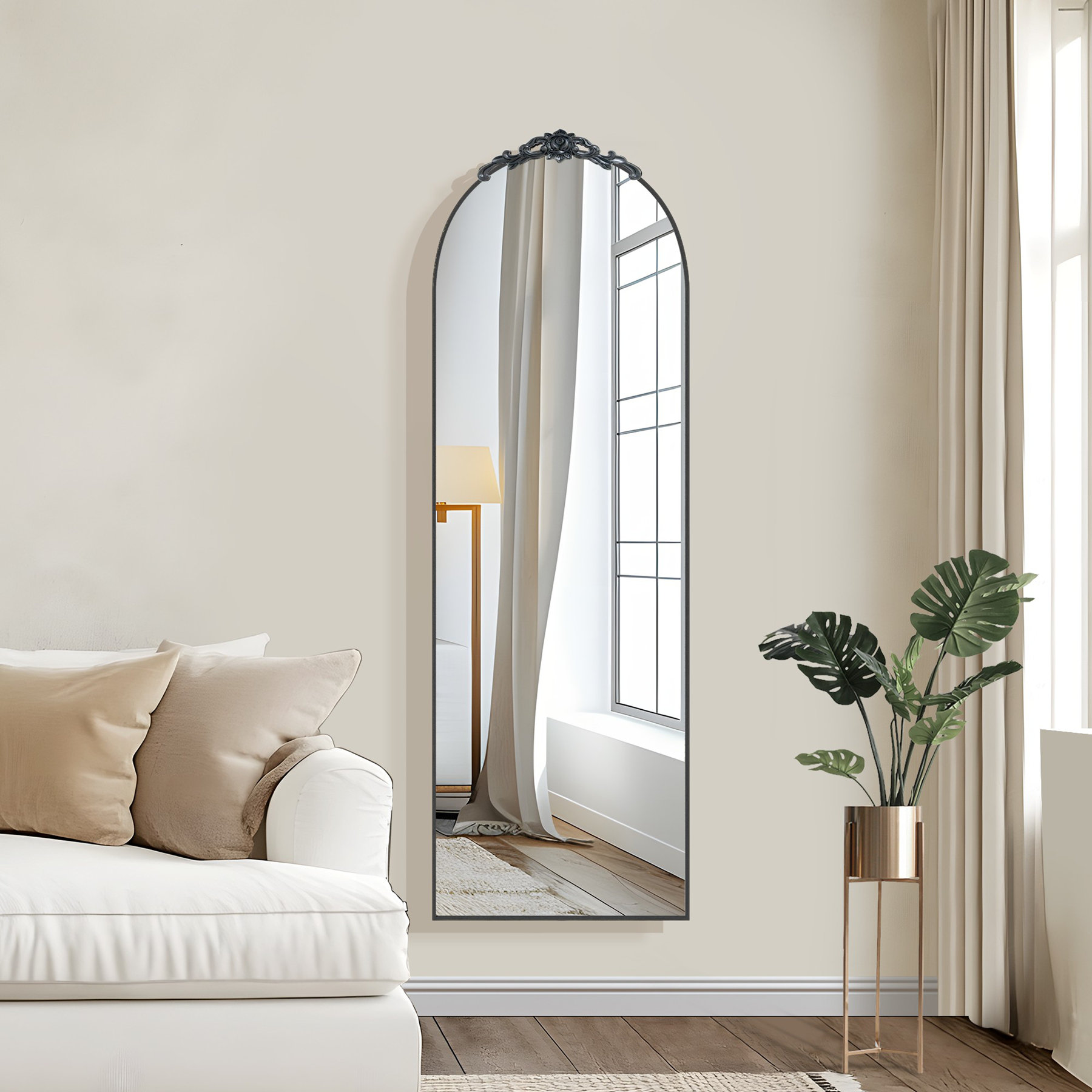 Astoria Grand Modern Arched Framed Full Length Mirror with Stand ...