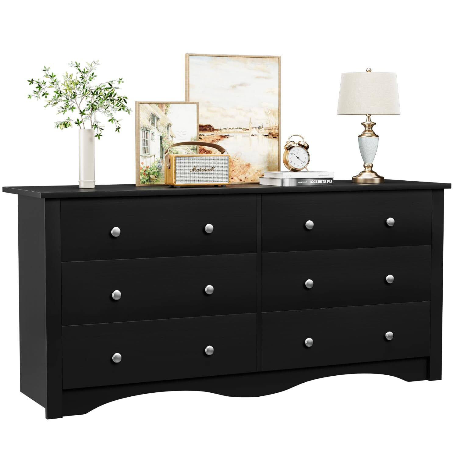 Ebern Designs 6 Drawer Double Dresser, Wide Wood Chest Of Drawers ...