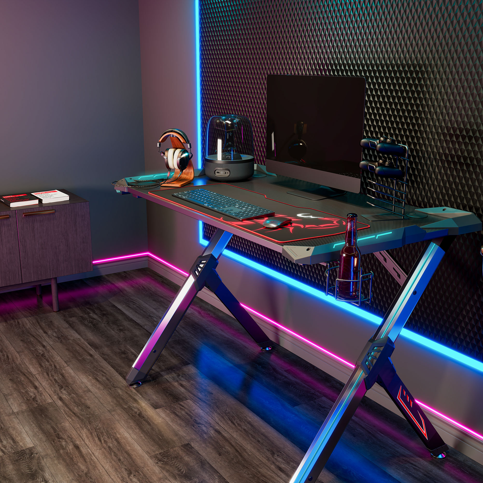 Eureka Ergonomic® R1-s Gaming Table With Led Lights, Controller Stand ...