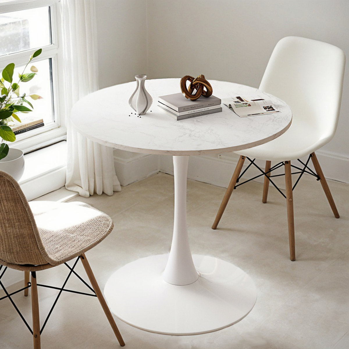 George Oliver Marce 31.5" Round Dining Table – White Marble Print Top ...