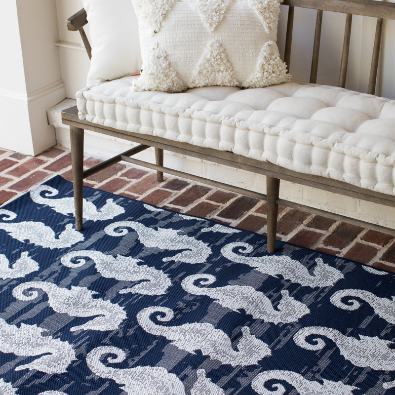 Highland Dunes Gonsales Animal Print Navy Blue Indoor/Outdoor Area Rug ...