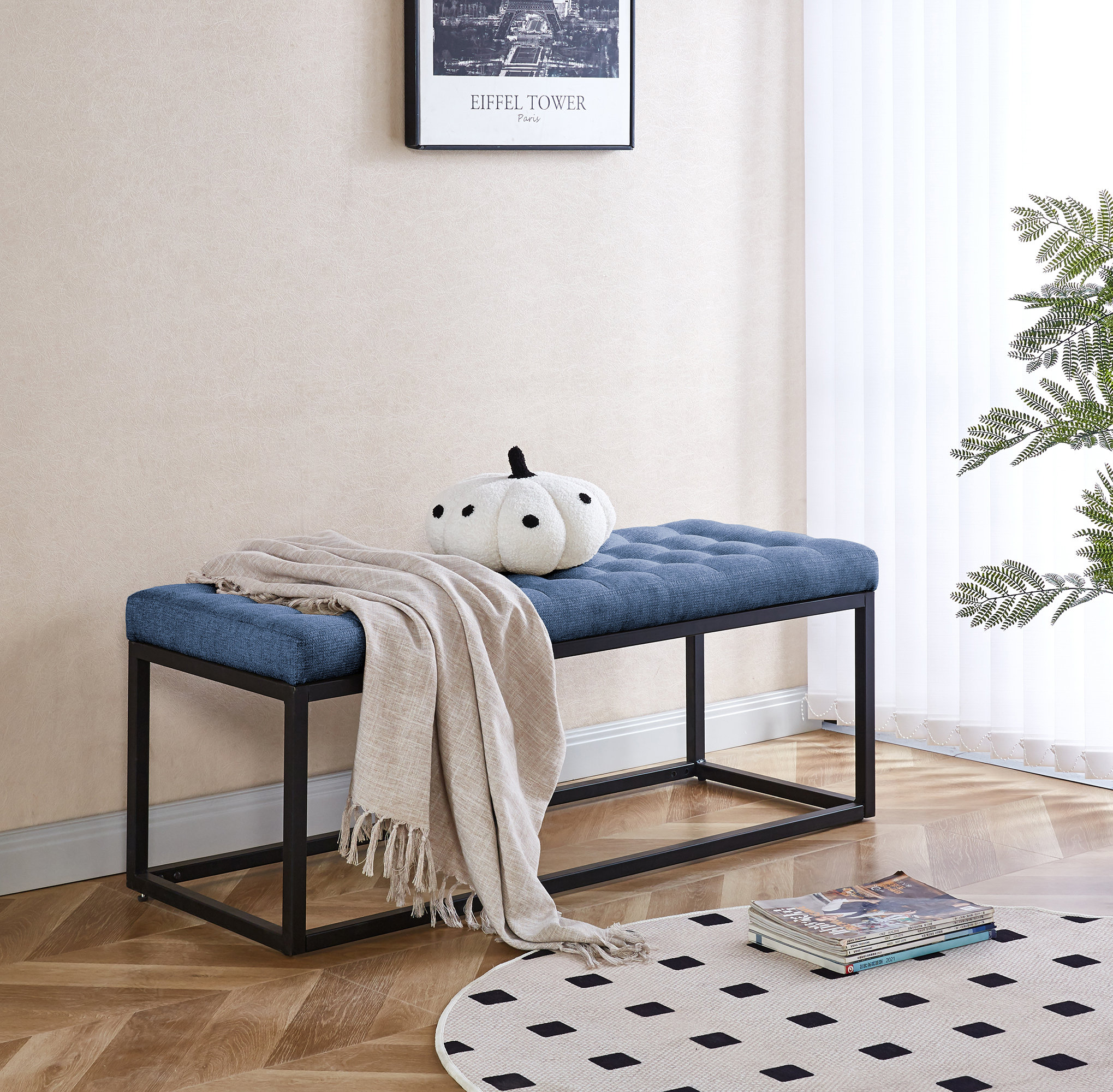 Ebern Designs Shauny Fabric Bench with Metal Legs & Reviews | Wayfair