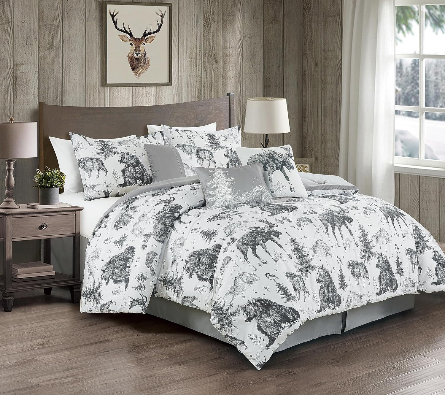 Chezmoi Collection Denver 7-Piece Grizzly Bear Wolves Moose Cabin Lodge ...