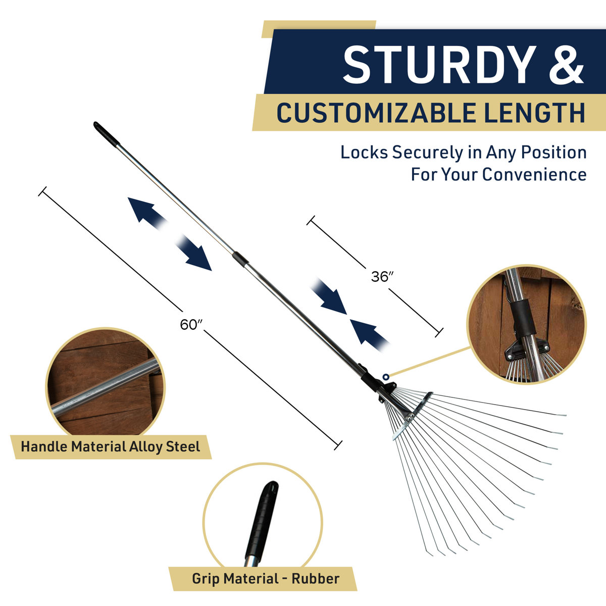 Petmaker Adjustable Metal Rake for Leaves - Leaf Rake with Expandable 7 ...