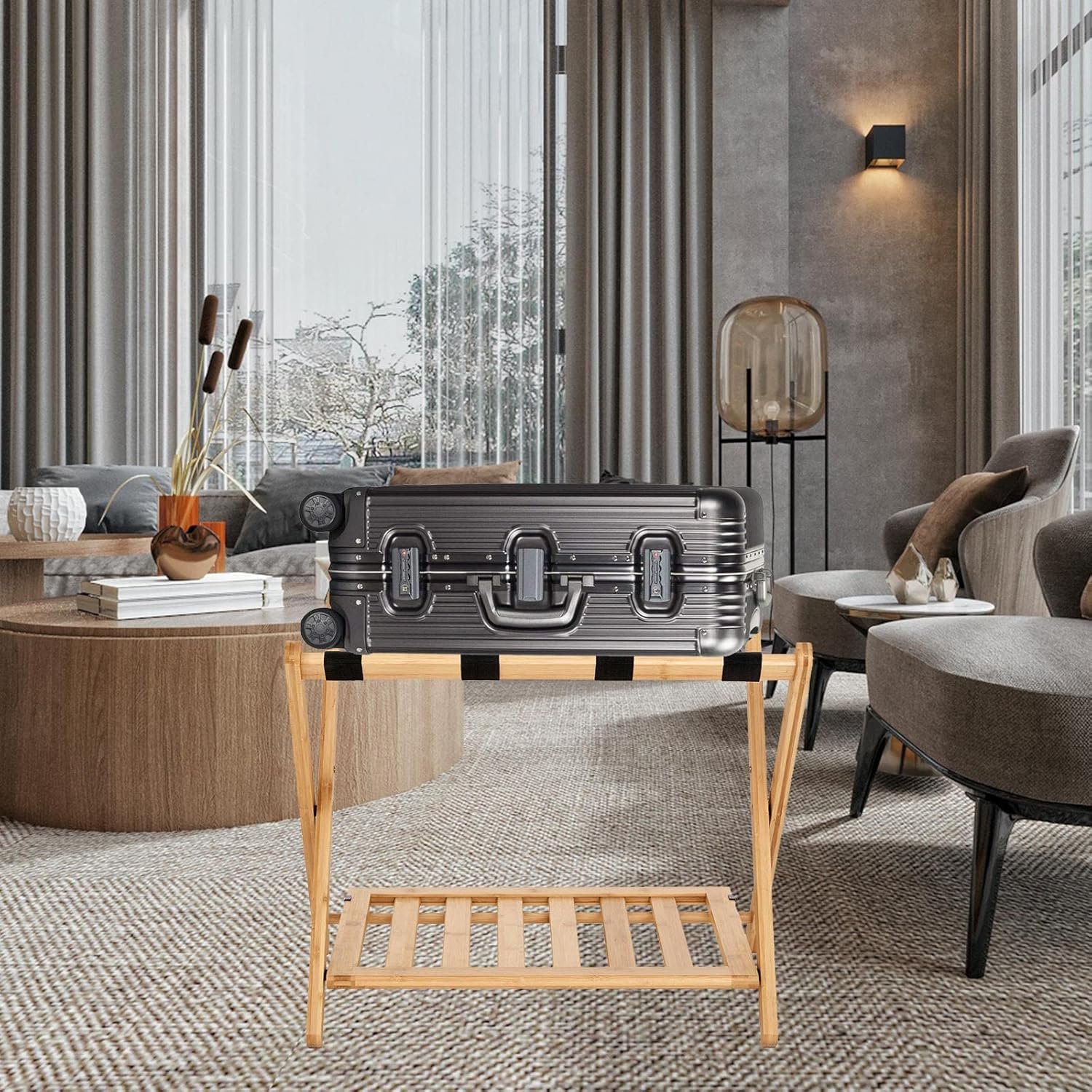 MEBROT Foldable Luggage Racks For Suitcase Stand With Storage Shelf ...