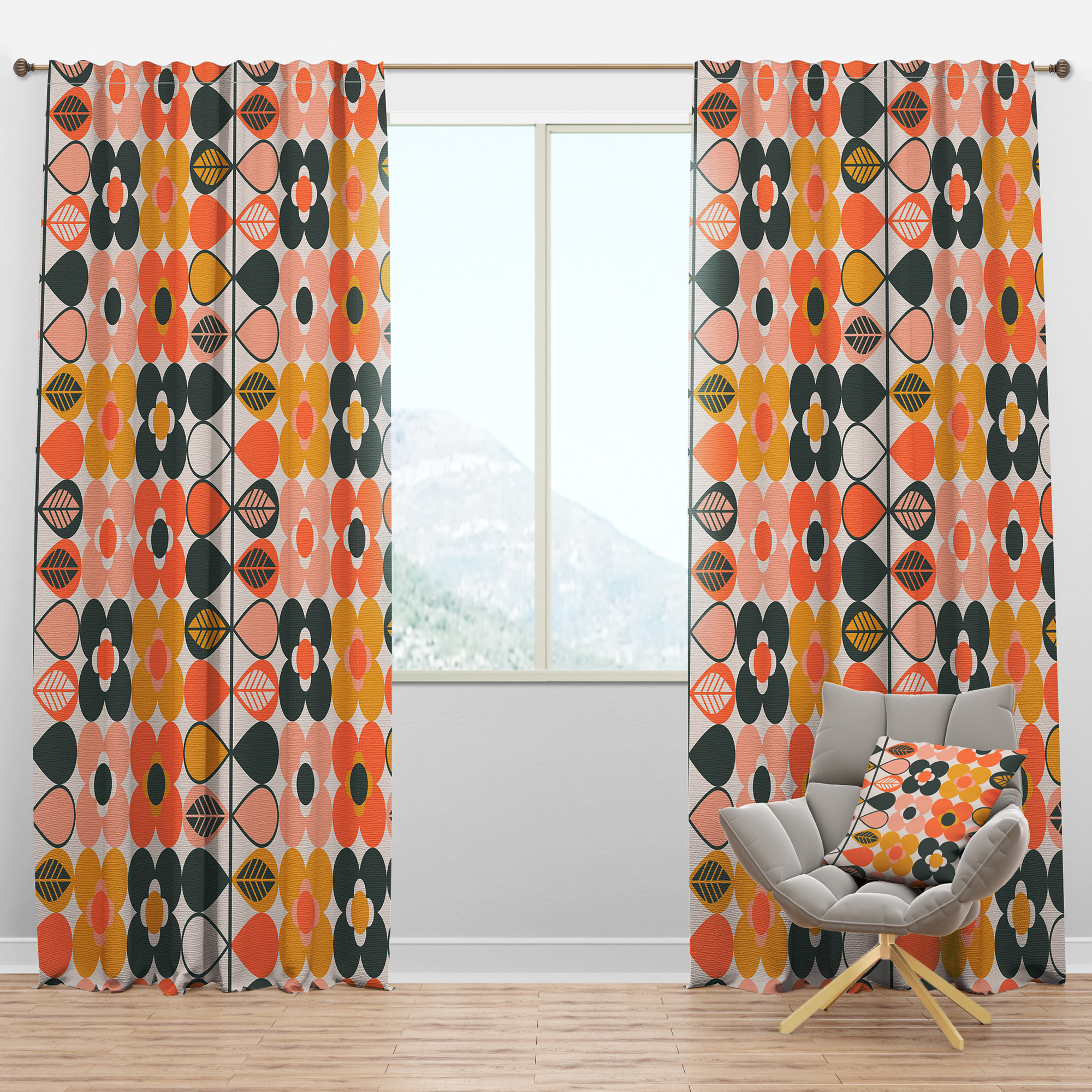 Design Art Botanical Retro Design I - Mid-Century Curtain - Velvet Room ...