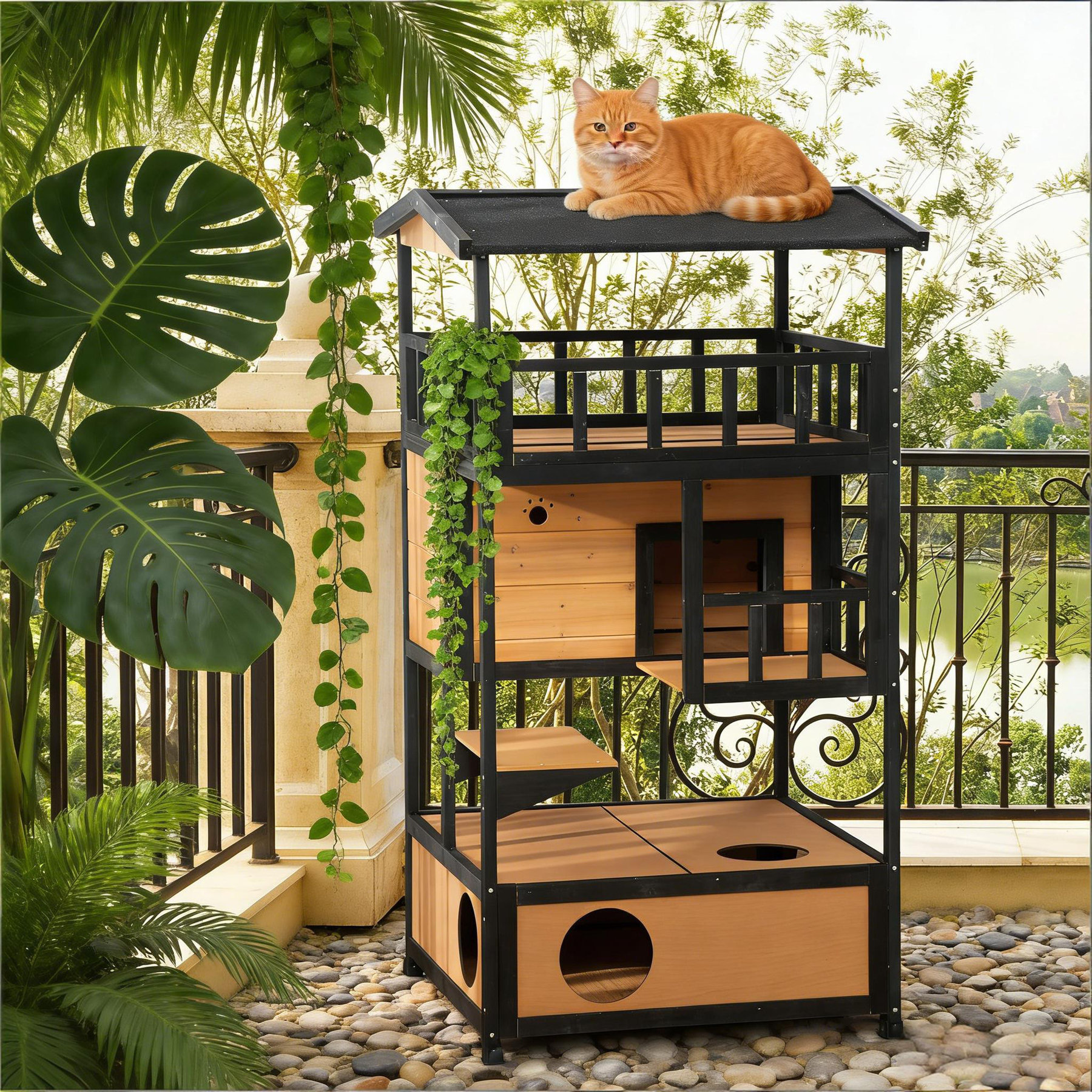 Latitude Run® Pet House,Wooden Outdoor Cat House | Wayfair