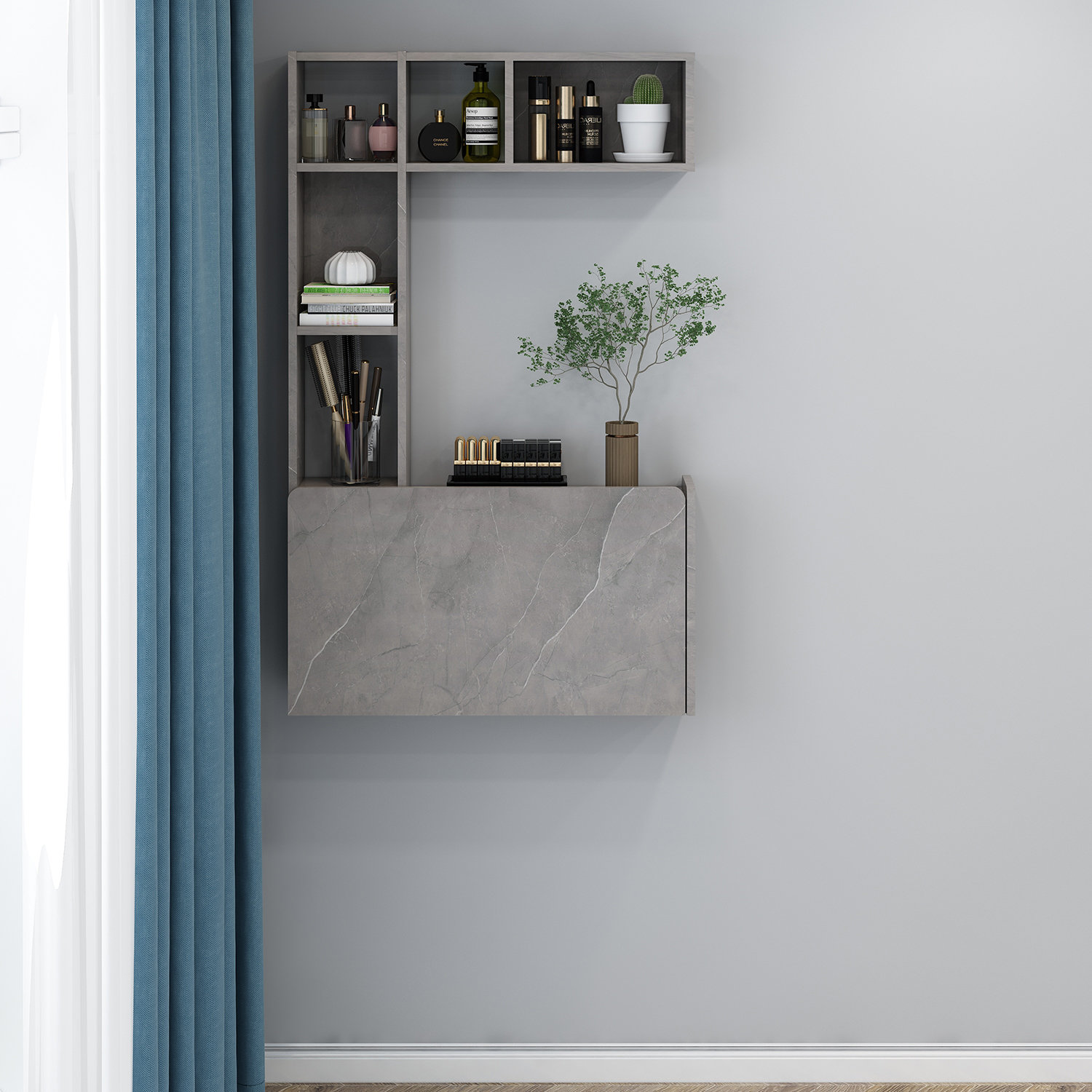 Ebern Designs Swanhilde Rectangle Floating Desk with and Cabinet | Wayfair