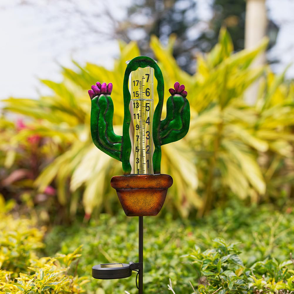 Ophelia & Co. Solar Rain Gauge Outdoor, Cactus Solar Powered Rain Gauge ...