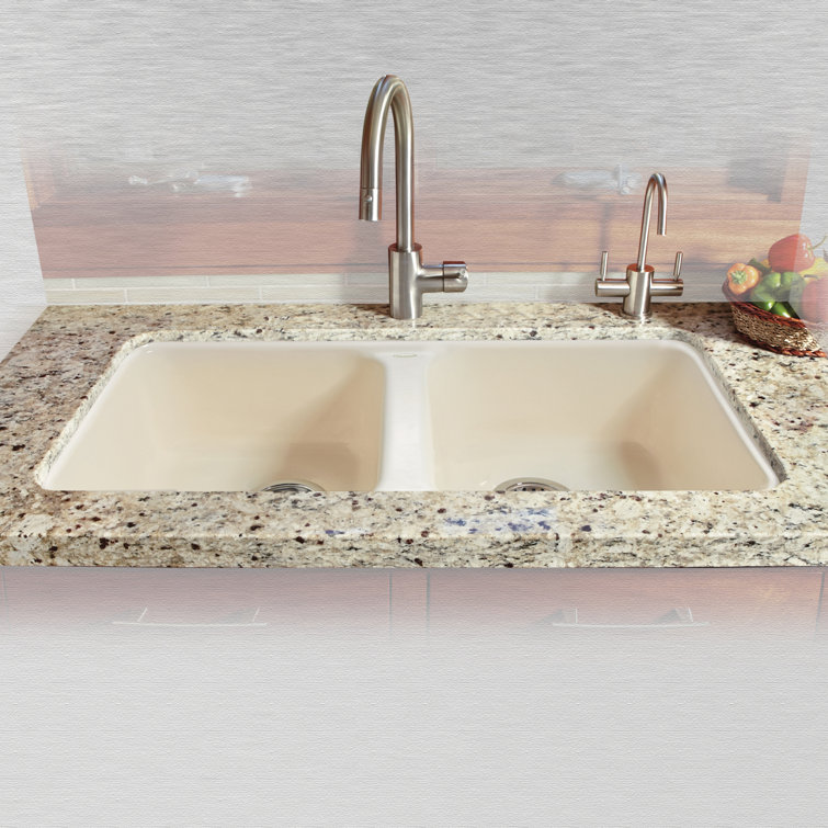 CECO Royal Palm 33'' L Undermount Double Bowl Cast Iron Kitchen Sink ...