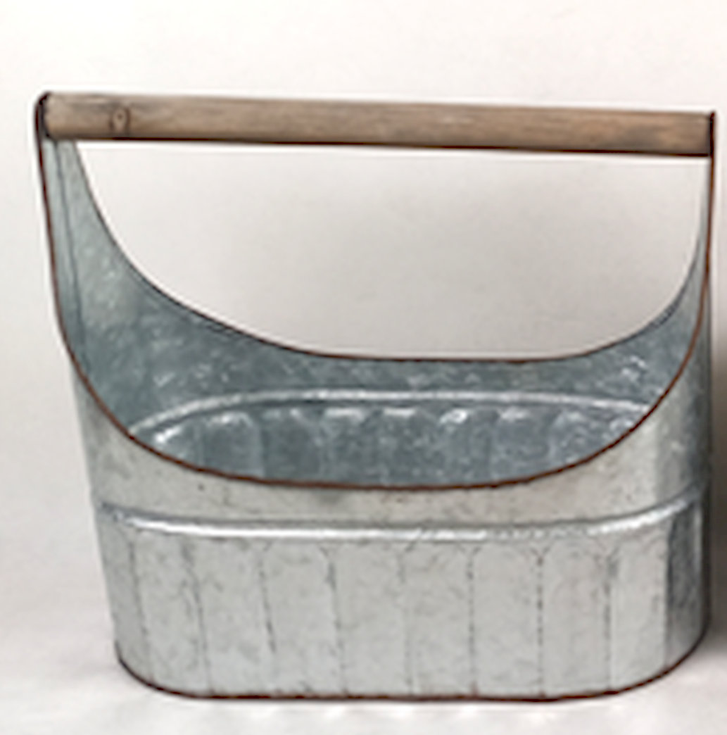 Gracie Oaks Galvanized Metal With Wooden Handle Bucket - Wayfair Canada